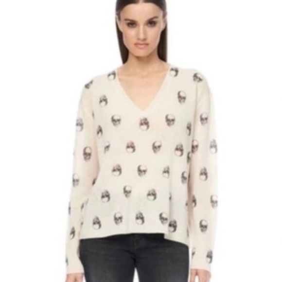 360 Cashmere | Sweaters | 36 Cashmere Vneck Skull Pattern Size M Cream ...